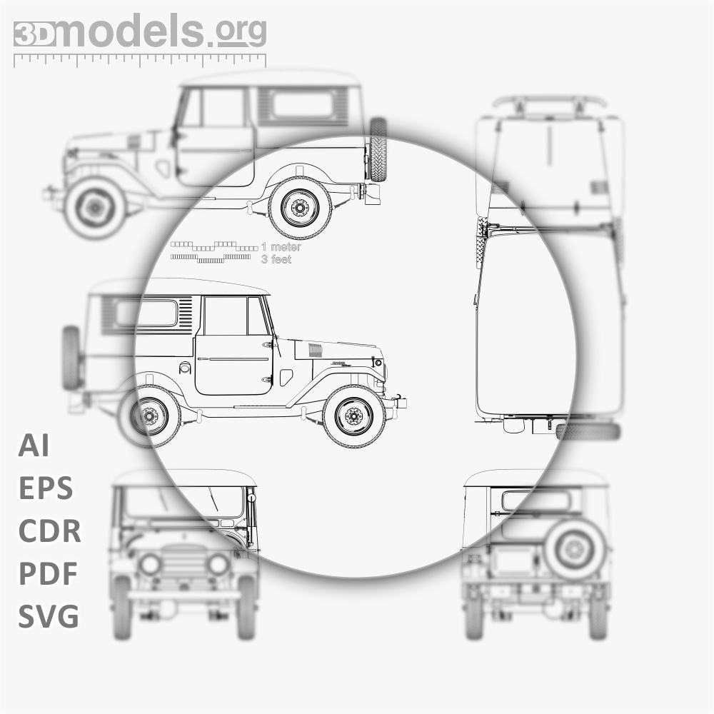 Toyota Land Cruiser (J20) hardtop 1955 Vector Blueprint - 3DModels.org