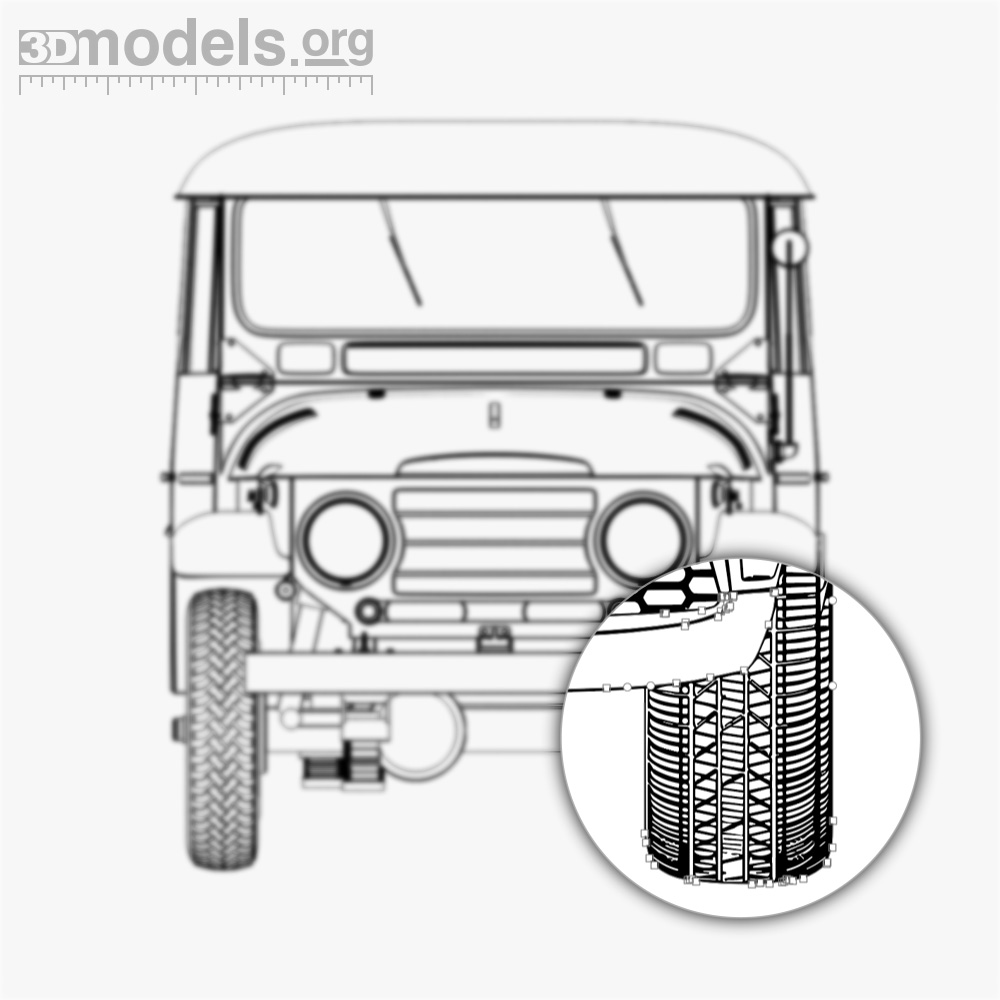 Toyota Land Cruiser (J20) hardtop 1955 Vector Blueprint - 3DModels.org