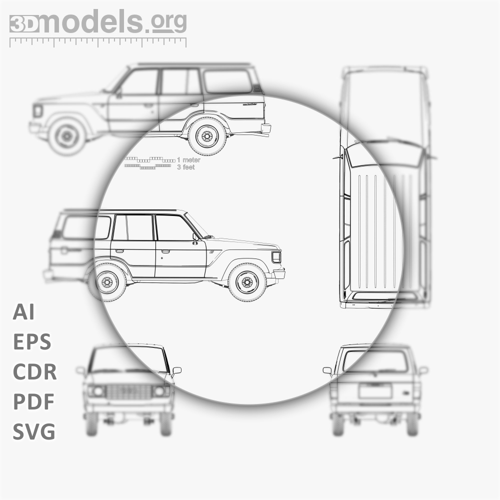 Toyota Land Cruiser (J60) 1980 Vector Blueprint - 3DModels.org