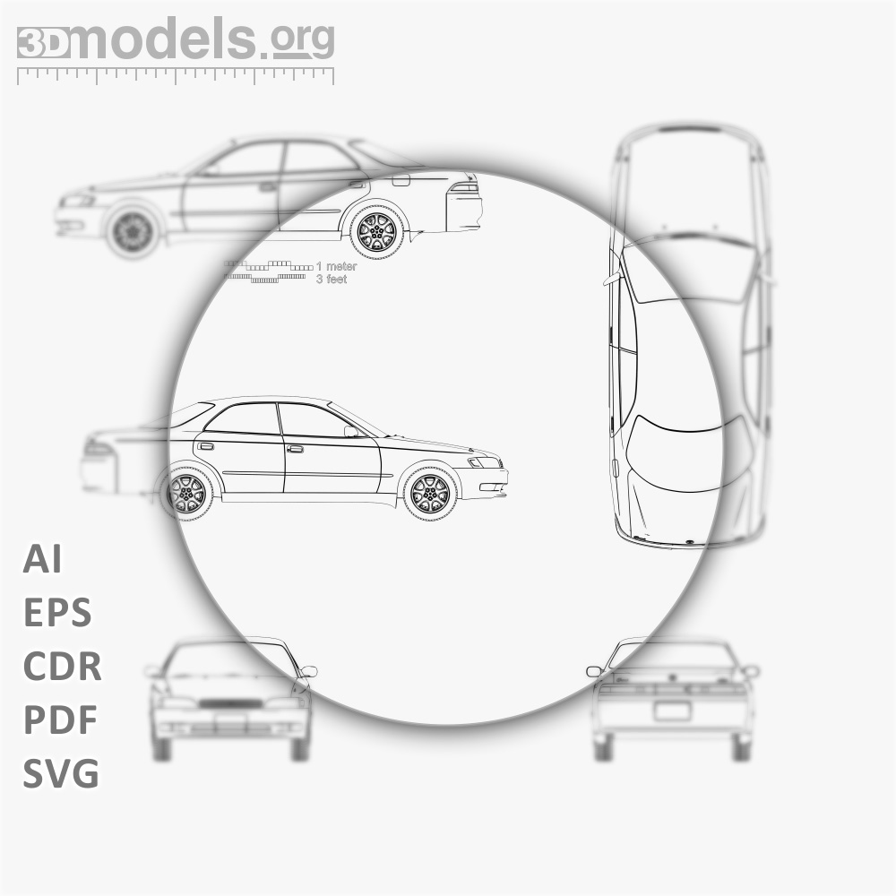 Toyota Mark II (X90) 1996 Vector Blueprint - 3DModels.org
