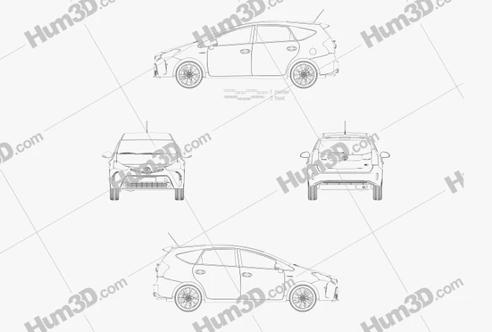 Toyota Prius blueprints Download in PNG - 3DModels.org