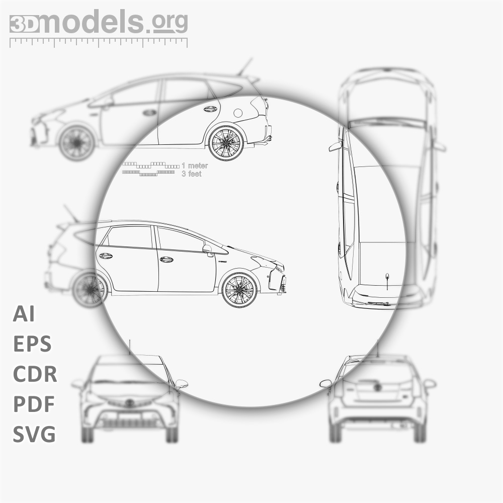 Toyota Prius Plus 2017 Vector Blueprint - 3DModels.org