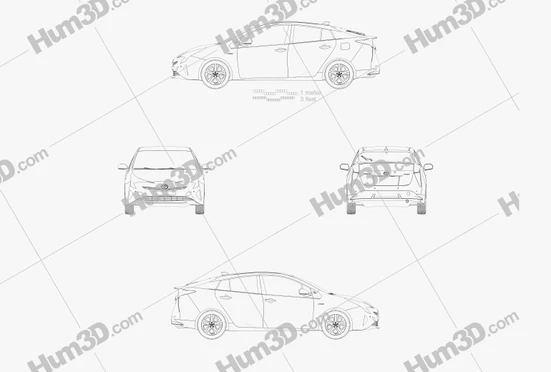 Toyota Prius blueprints Download in PNG - 3DModels.org