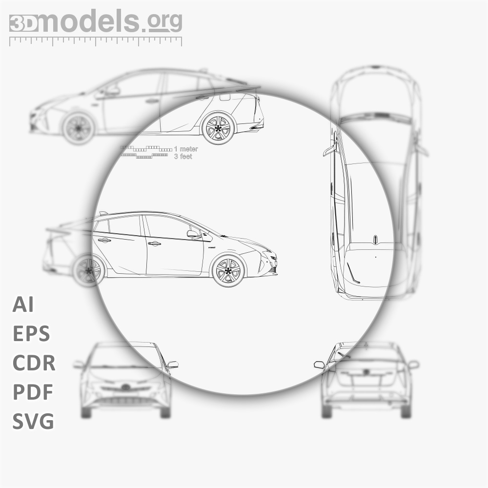 Toyota Prius 2018 Vector Blueprint - 3DModels.org