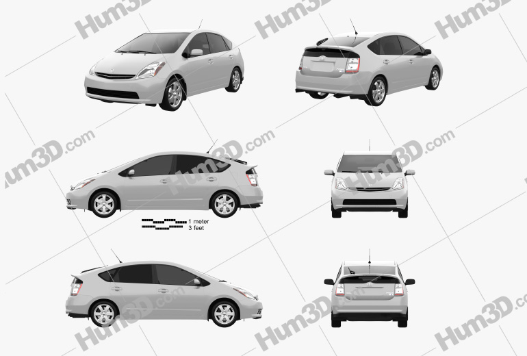 Toyota Prius base 2009 Blueprint Template - 3DModels.org