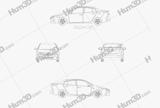 Toyota Prius blueprints Download in PNG - 3DModels.org