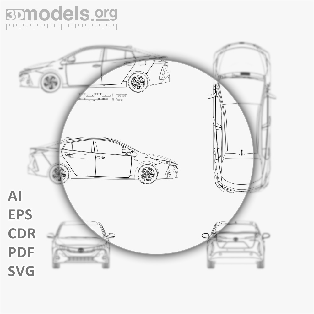 Toyota Prius Prime 2018 Vector Blueprint - 3DModels.org