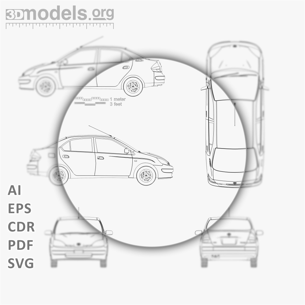 Toyota Prius (JP) 2000 Vector Blueprint - 3DModels.org