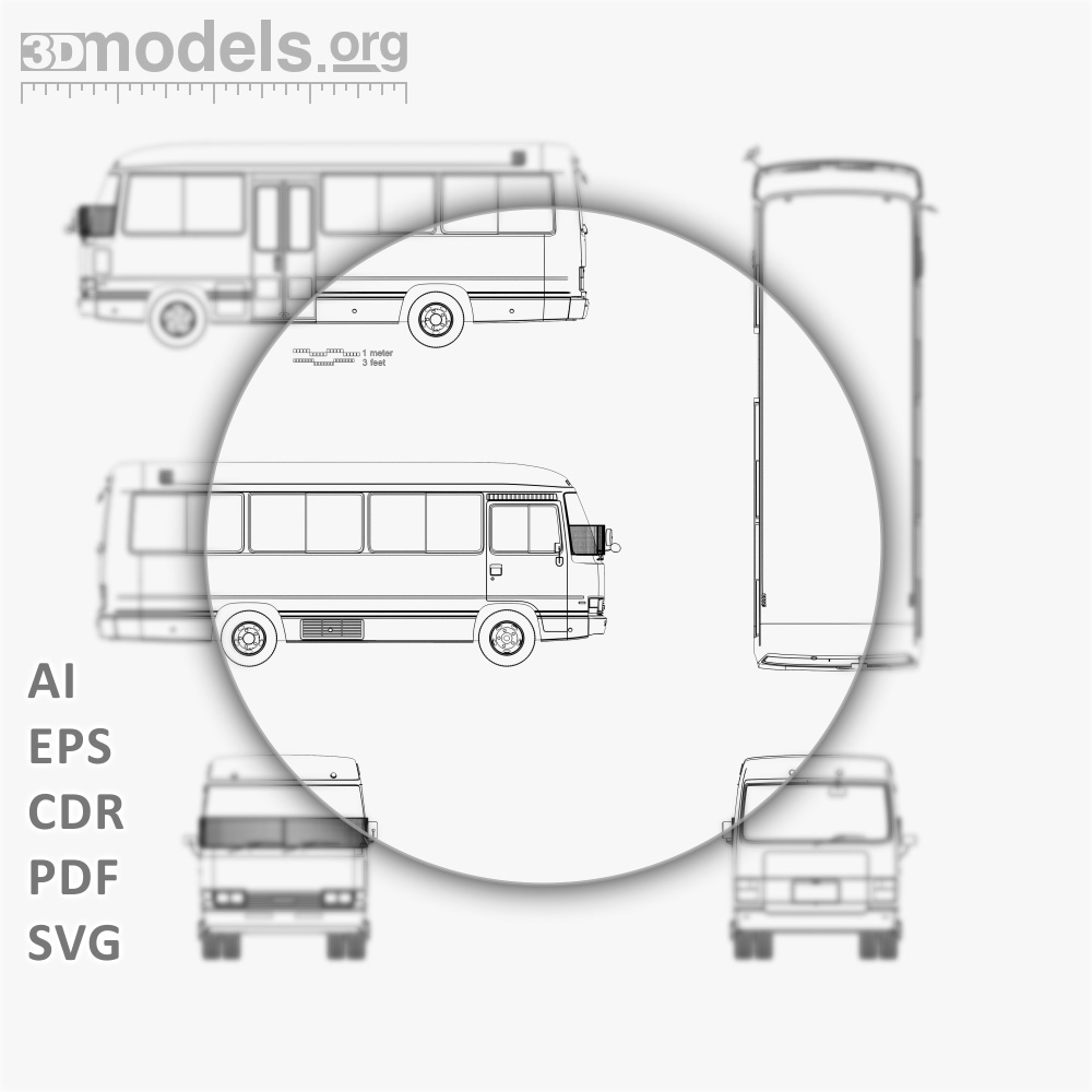 Toyota Coaster School Bus 1983 Vector Blueprint - 3DModels.org
