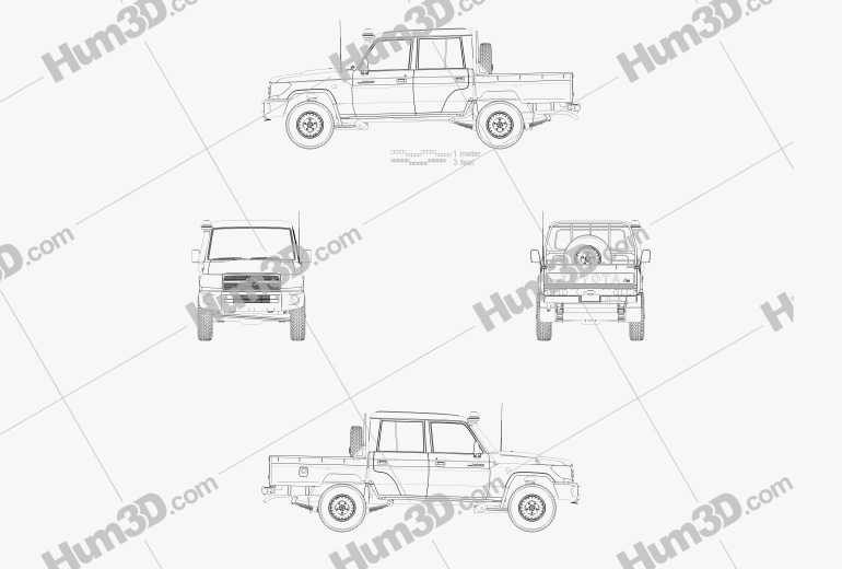 Toyota Land Cruiser J79 Double Cab Pickup 2016 Blueprint - 3DModels.org