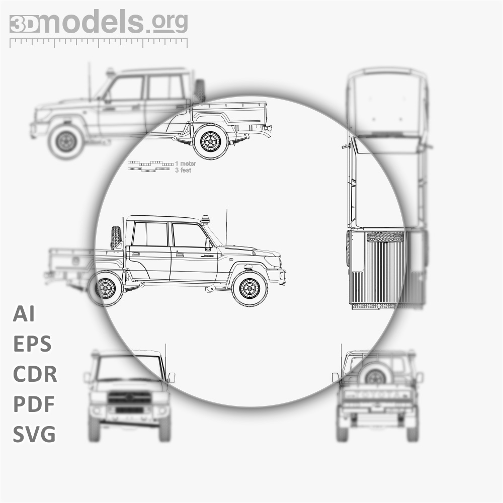 Toyota Land Cruiser J79 Double Cab Pickup 2016 Vector Blueprint ...