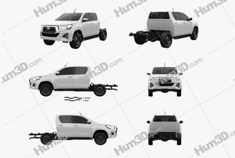 Toyota Hilux Double Cab Chassis SR 2021 Blueprint Template - 3DModels.org