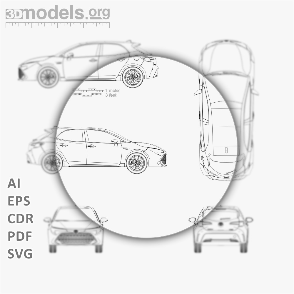 Toyota Corolla hatchback hybrid 2021 Vector Blueprint - 3DModels.org