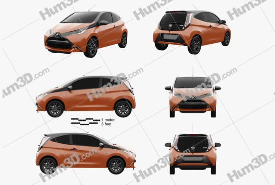 Toyota Aygo blueprints Descargar en PNG - 3DModels.org