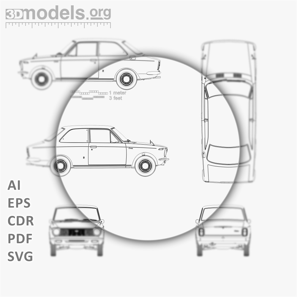 Toyota Corolla 2-door sedan 1966 Vector Blueprint - 3DModels.org