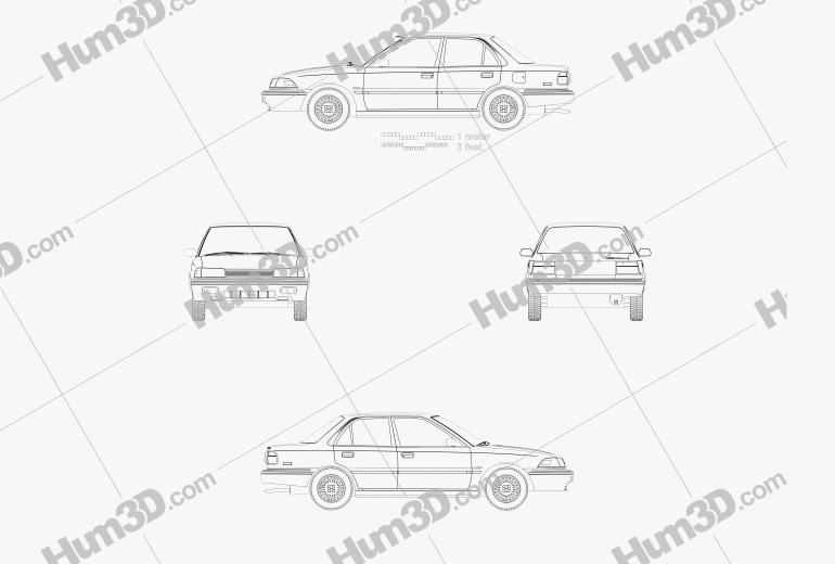 Toyota Corolla sedan 1987 Planta - 3DModels.org