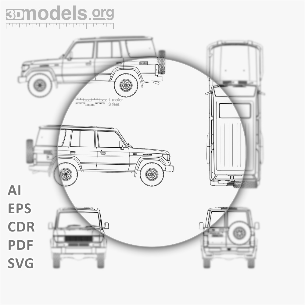 Toyota Land Cruiser Prado Station Wagon SX 1996 Vector Blueprint ...