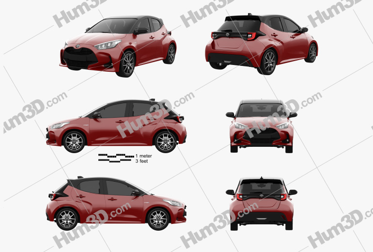 Toyota Yaris hybrid 2022 Blueprint Template - 3DModels.org