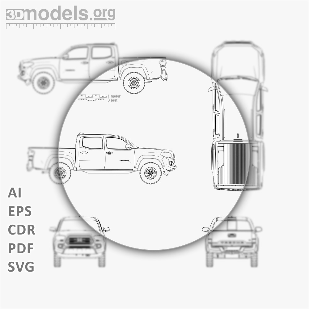 Toyota Tacoma Double Cab Short bed SR5 2017 Vector Blueprint - 3DModels.org