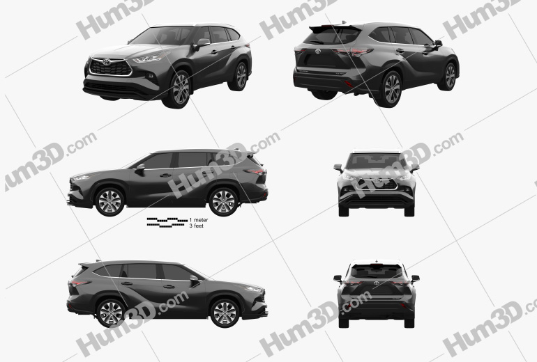 Toyota Highlander XLE 2022 Blueprint Template - 3DModels.org