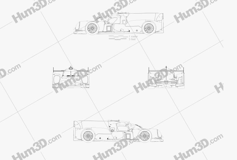 Toyota TS050 Hybrid 2018 Blueprint - 3DModels.org