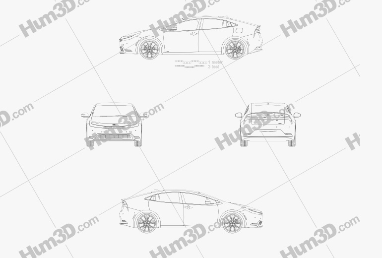 Toyota Prius HEV Limited US-spec 2023 Blueprint - 3DModels.org
