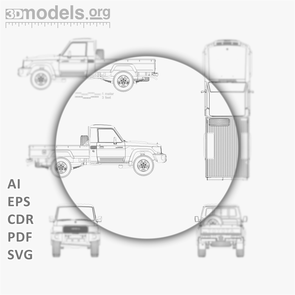 Toyota Land Cruiser Single Cab Pickup LX 2025 Vector Blueprint ...