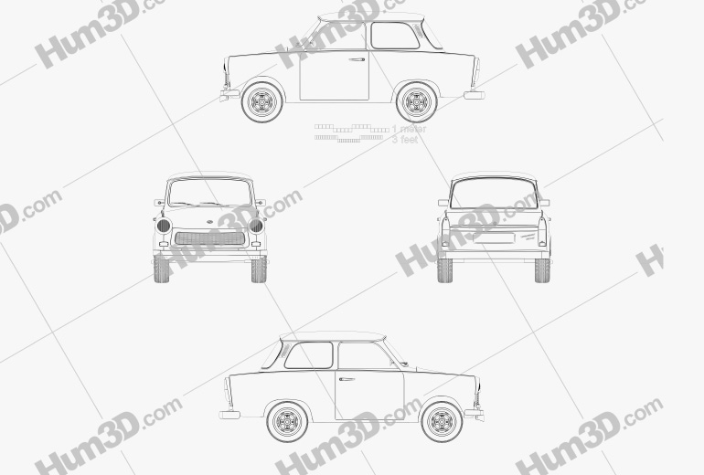 Trabant 601 sedan 1963 Blueprint - 3DModels.org