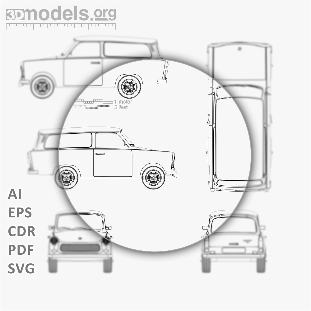 Trabant 601 Kombi 1965 Vector Blueprint - 3DModels.org