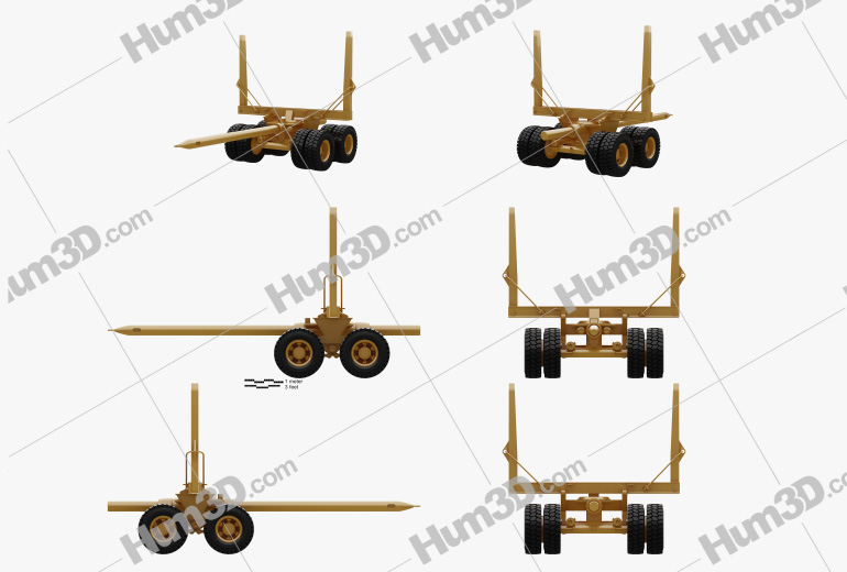 Pacific Log Trailer 1978 Blueprint Template - 3DModels.org