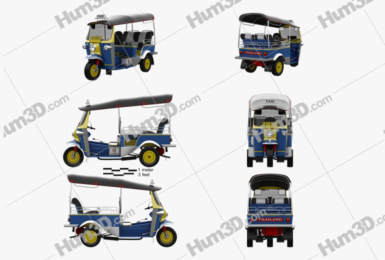 Tuk-Tuk Thailand Auto rickshaw 1980 Blueprint Template - 3DModels.org