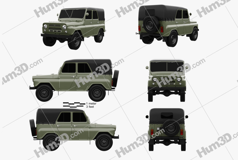UAZ 469 B 1972 Blueprint Template - 3DModels.org