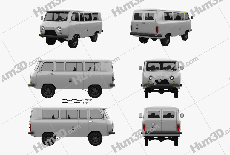 UAZ 452 (2206) 1985 Blueprint Template - 3DModels.org