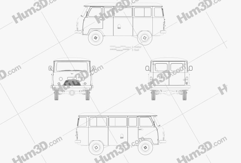 UAZ 452 (2206) 1985 Blueprint - 3DModels.org