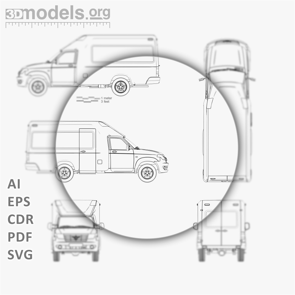 UAZ Profi Ambulans 2019 Vektör Teknik Çizim - 3DModels.org