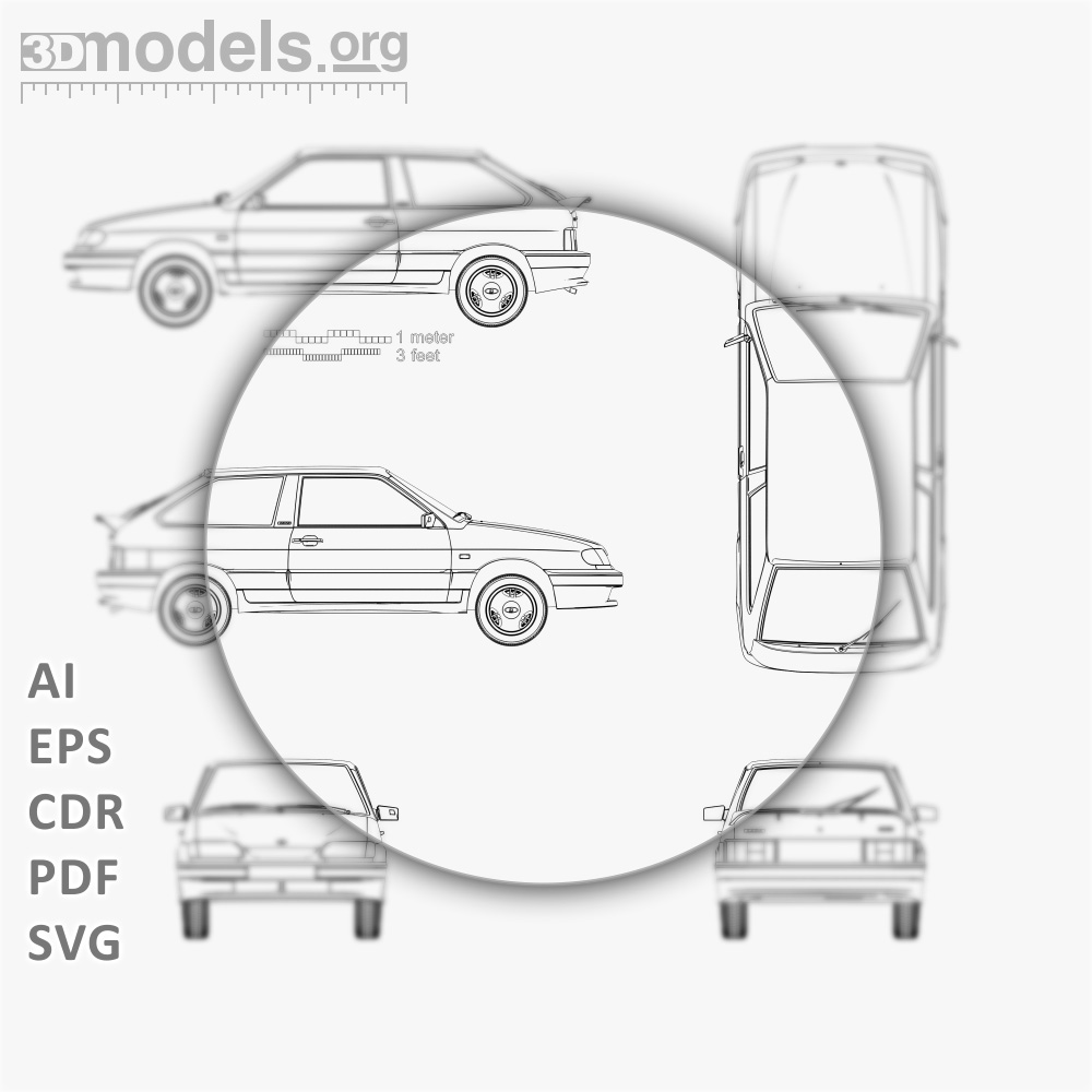 VAZ Lada Samara (2113) hatchback 3-door 2014 Vector Blueprint ...