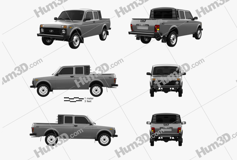 VAZ Lada Niva 4×4 2329 Pickup 2015 Blueprint Template - 3DModels.org