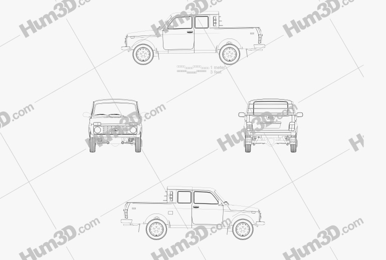 VAZ Lada Niva 4×4 2329 Pickup 2015 Blueprint - 3DModels.org
