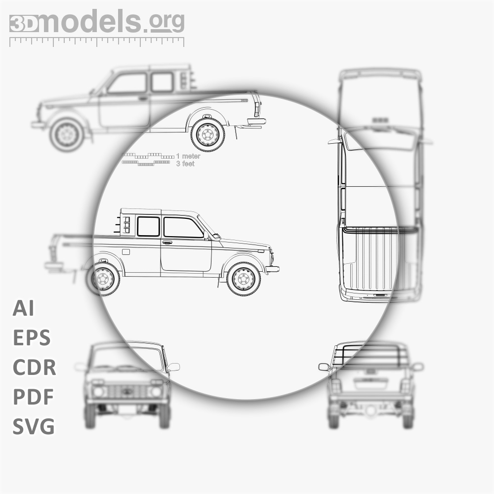 VAZ Lada Niva 4×4 2329 Pickup 2021 Vector Blueprint - 3DModels.org