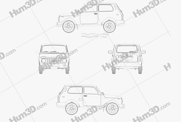 VAZ Lada Niva 4×4 (21214-57) Urban 2019 Blueprint - 3DModels.org
