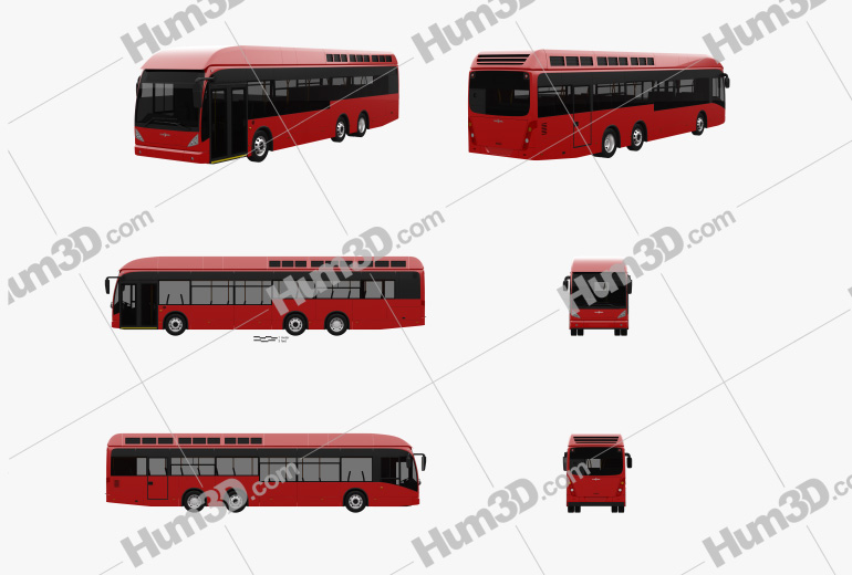 Van Hool A330 Hydrogen Fuel Cell bus 2012 Blueprint Template - 3DModels.org