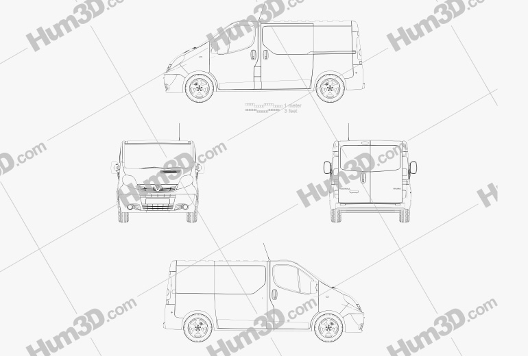 Vauxhall Vivaro Passenger Van 2014 Blueprint - 3DModels.org