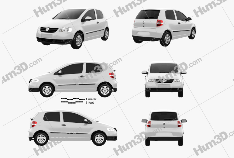 Volkswagen Fox (Lupo) 3-door 2005 Blueprint Template - 3DModels.org