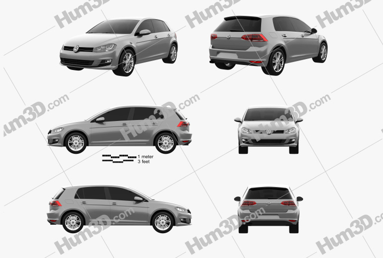 Volkswagen Golf Mk7 5-door 2016 Blueprint Template - 3DModels.org