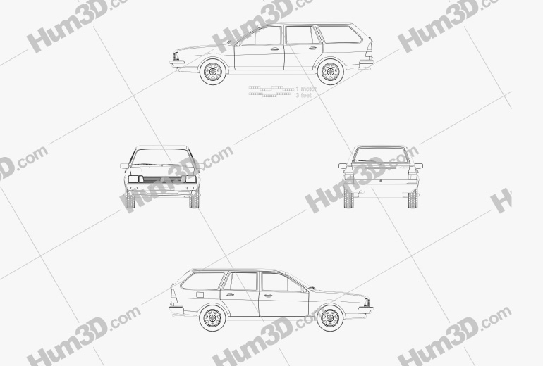 Volkswagen Passat (B2) variant 1981 Blueprint - 3DModels.org