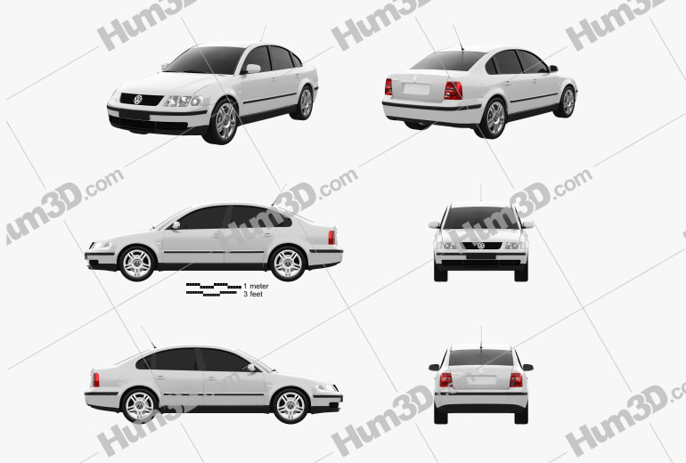 Volkswagen Passat B5 sedan 2005 Blueprint Template - 3DModels.org