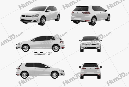 Volkswagen Golf blueprints Download in PNG - 3DModels.org