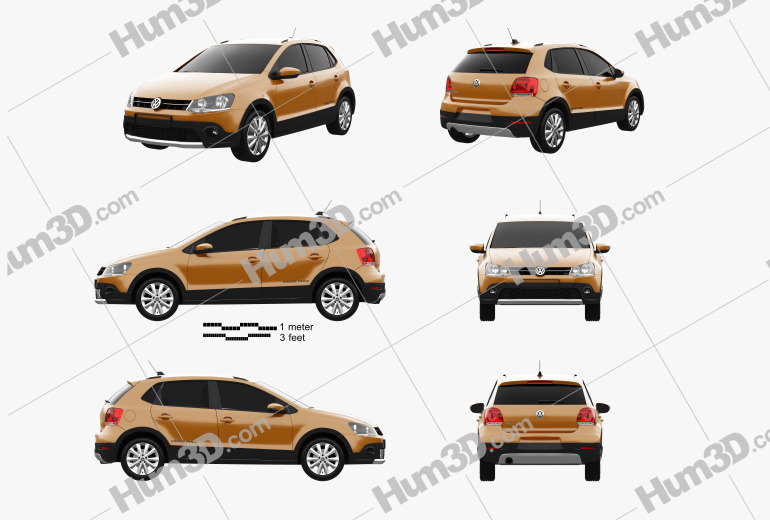 Volkswagen Cross Polo 2014 Blueprint Template - 3DModels.org