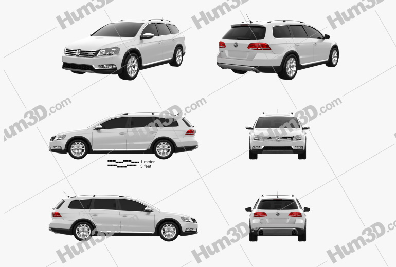 Volkswagen Passat (B7) Alltrack 2014 Blueprint Template - 3DModels.org