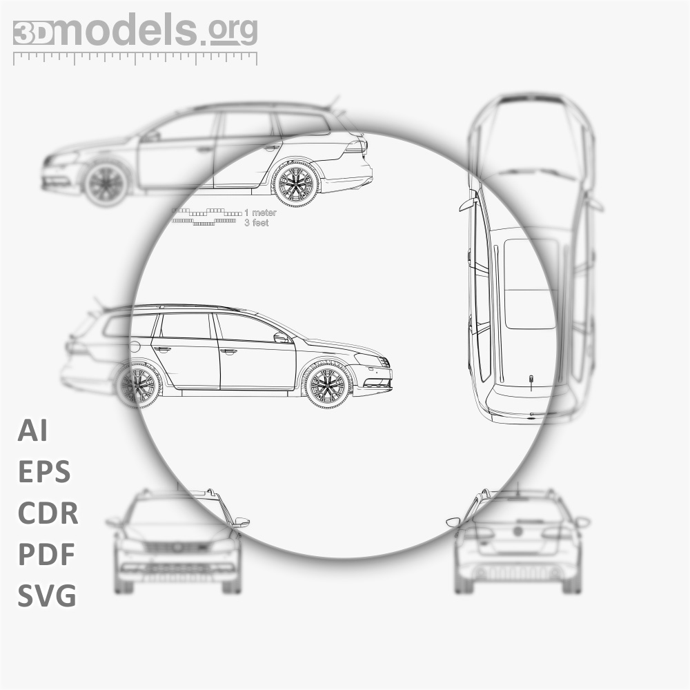 Volkswagen Passat (B7) Alltrack 2014 Vector Blueprint - 3DModels.org